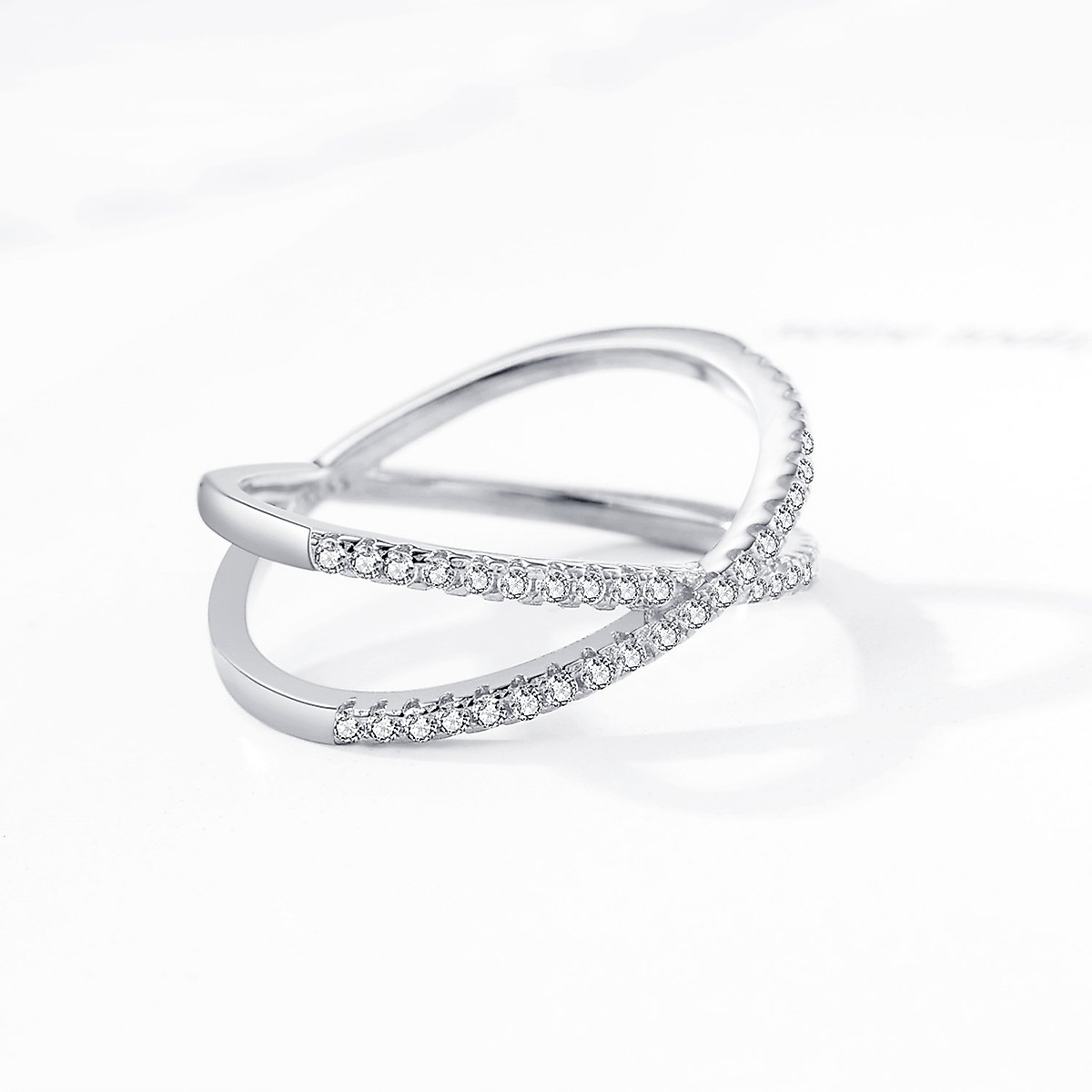 X ring Sterling Silver, Cubic Zirconia X Criss Cross Ring for Women, Mothers Day Jewelry for Wife Girlfriend, Present for Her, Size 6-8 (white-gold-plated-silver, 6)