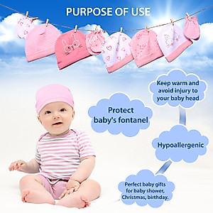 DOKMA Organic Cotton Baby Mittens and Caps Set - Mittens for Newborn 0-6 Months - Ultra Soft, No Scratch - 5 Caps x 3 Mittens