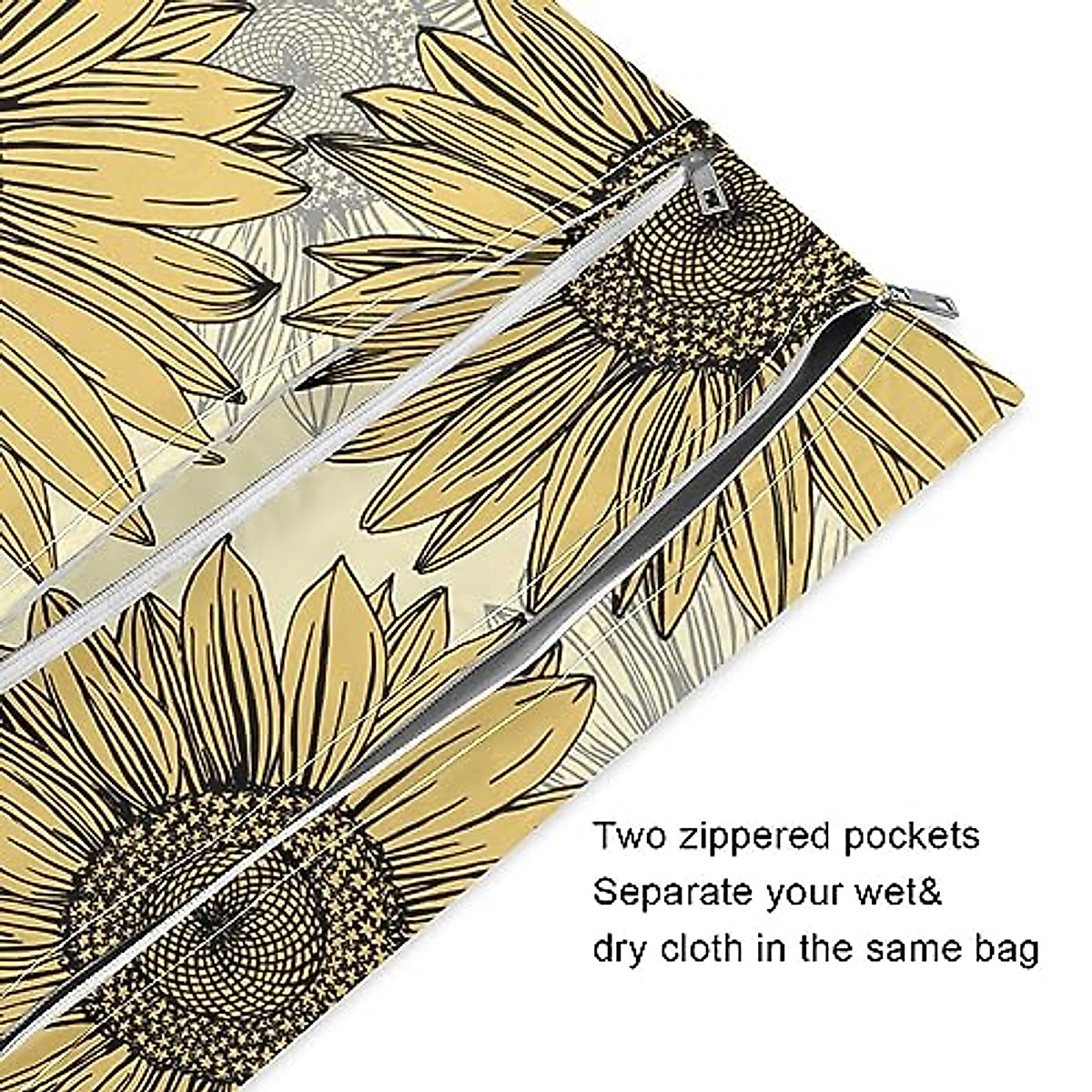 SDMKA 2Pcs Wet Dry Bag for Baby Cloth Diapers Sunflowers Yellow Reusable Waterproof Wet Bag with Two Zippered Pockets for Travel Beach Pool