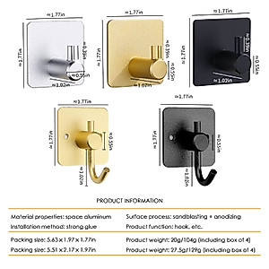 Space Aluminum Waterproof Hook Bathrobe Heavy Towel Hook Coat Bathrobe Bathroom Kitchen Living Room, Silver