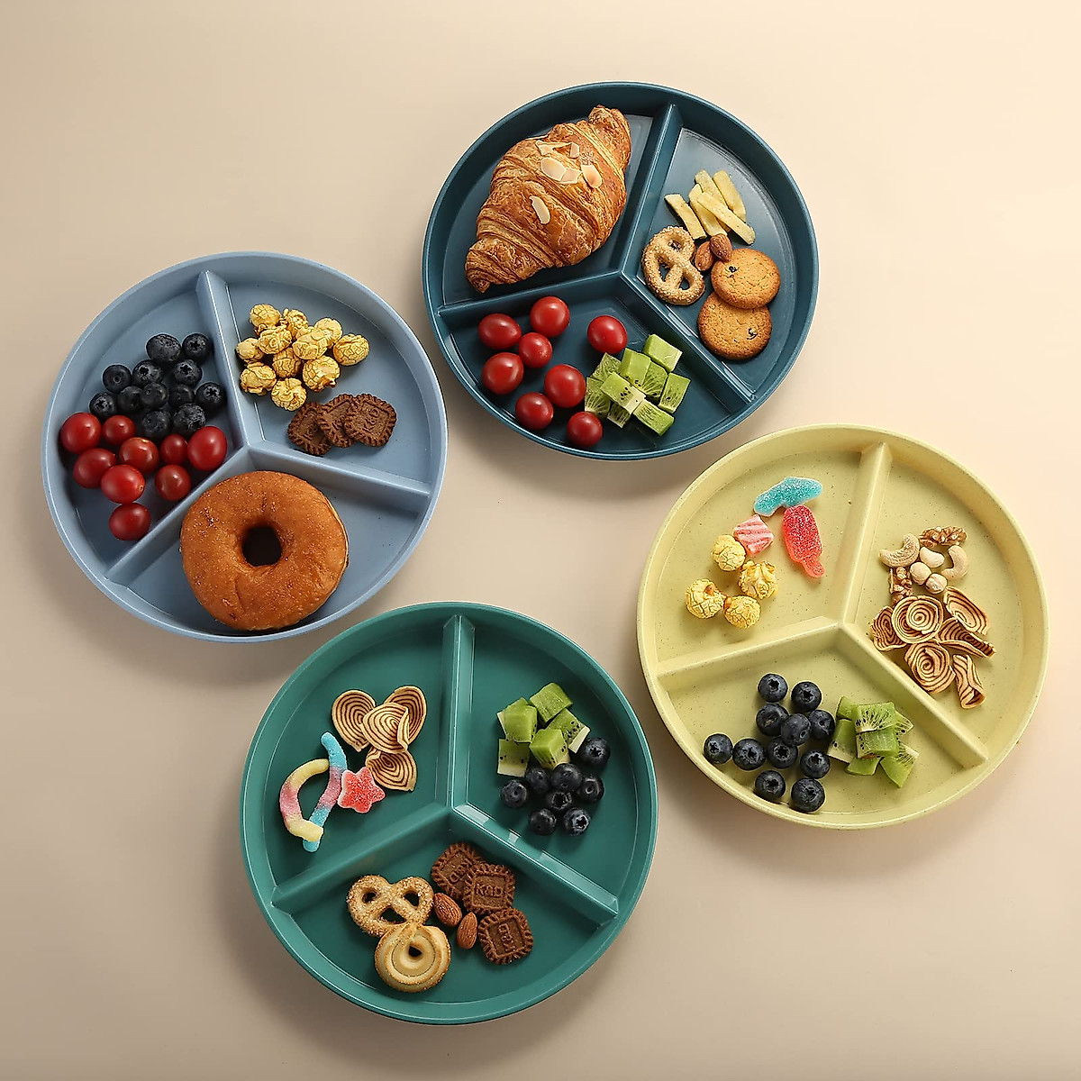 DLF. DONGLINFENG Adult Compartmentalized Dinner Plate 9.6 Inch Portion Control Wheat Plastic Dinner Plate (Portion Plate/Picnic Plate) 5 Colors
