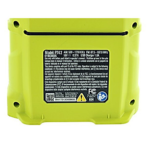 Ryobi P742 One+ 18V Lithium Ion Cordless Compact AM / FM Radio w/ Wireless Bluetooth Technology and Phone Charging (18V Battery Not Included / Radio Only)