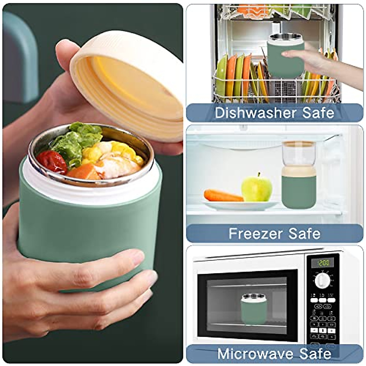 UHAPEER Oatmeal Yogurt Container, Overnight Oats Containers with Lids and Spoon, Stainless Steel Insulated Food Container, 2-Tier Cereal Cup On the Go, Parfait Cup Milk Container for Breakfast Lunch