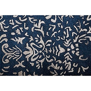 Feizy Bella High/Low Floral Wool Rug, Vallarta Blue/Silver Gray, 8ft x 10ft Area Rug