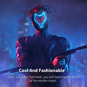 jcwfuno Led Mask Gesture Control Face Changing, Apply To Cosplay Accessories For Halloween Masquerade Costumes, Christmas Rave Party，2022 Upgraded Coolest Halloween Adult Light-up Mask