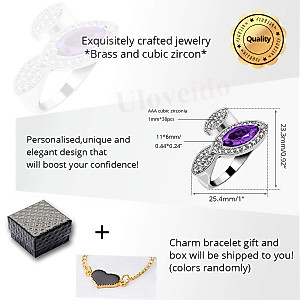 Uloveido Ladies Silver Color Oval Cut Purple CZ Cubic Zirconia Wedding Bridal Ring Simulated Didamond Engagement Rings for Women (Purple, Size 8) J318