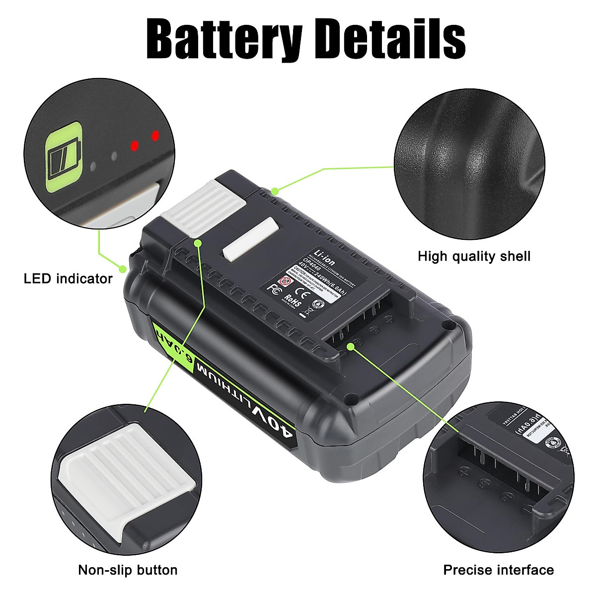 REACELL OP4060A 40V Battery Replacement for Ryobi 40V Battery 6Ah OP4040A OP4026 OP4030A OP4050A OP4060A1, 2 Packs 40V Battery Compatible for RYOBI 40V Tools