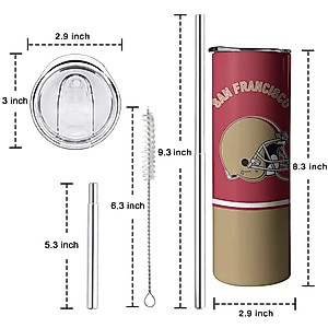 20oz Skinny Tumblers with Lid and Straws, Football Fan Gift for Reusable Travel Mug Keeps Drinks Cold & Hot Stainless Steel Insulated Tumbler