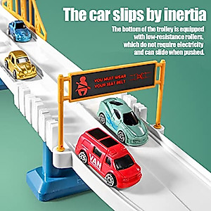 Juqic Car Playset Toy Ramp Track Set Model Vehicles Racer Cars Play Set with 8 Mini Racer Cars and 4 Dinosaur Cars Track for Preschool Boys Gifts for Kids Ages 3 Years or Older Children (City Highway)