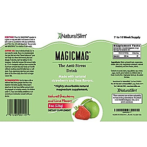 NaturalSlim Magicmag Pure Magnesium Citrate Powder – Stress, Constipation, Muscle, Heart Health, and Sleep Support | Natural Strawberry & Lime Flavored Magnesium Supplement - 8oz Drink Mix (Solo)