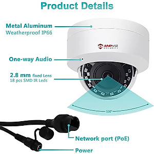Anpviz 4MP PoE IP Dome Camera with Microphone/Audio, IP Security Camera Outdoor Night Vision 98ft Waterproof IP66 Indoor Wide Angle 2.8mm 24/7 Recording #IPC-D240W-S