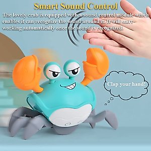 NEXTAKE Sound Control Crawling Crab Toy, Voice-Activated Crab Toy Interactive Dancing Crab Child Development Crawling Toy with Music, Lights and Projection Function-Eyes Can Move (Blue)
