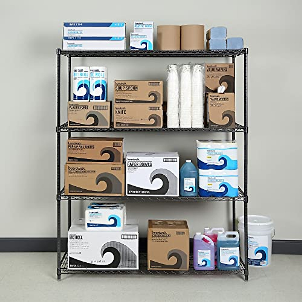 Alera All-Purpose Wire Shelving Starter Kit, Four-Shelf, 60w x 24d x 72h, Black Anthracite Plus