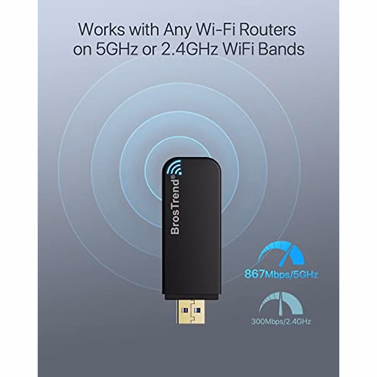 BrosTrend Linux USB WiFi Adapter 1200Mbps Supports Ubuntu, Mint, Kali, Debian, Kubuntu, Mate, Zorin, PureOS, Raspberry Pi 2+, Windows 11, USB3.0 Wireless Dual Band Wi-Fi 5GHz/867Mbps + 2.4GHz/300Mbps