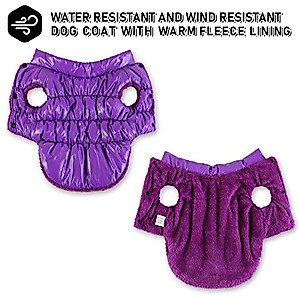AOFITEE Dog Coat, Waterproof Dog Jacket, Winter Dog Coats for Small Dogs, Fleece Dog Snowsuit Warm Dog Puffer Jacket, Cozy Pet Winter Vest, Dog Cold Weather Coats for Small Medium Dogs, Purple, XL