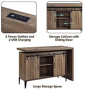 L Shaped Desk w/USB 360° Rotating Rustic Home Office Computer Desk Large Writing Gaming Table Workstation with Storage File Cabinet, Oak Finish, 55" L x 52" W x 36" H