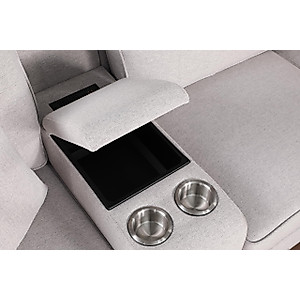 WOODRK Upholstered Sectional Sofa Set with Ottoman and Mobile Armless Chairs, Linen Couch with 2 Cup Holders, USB Ports and Storage Space, for Living Room, Apartment, Light Gray