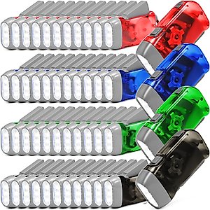 48 Pcs Hand Crank Flashlight No Battery Required Torch Light Manual Press Flashlight 3 LED Light Squeeze Flashlight for Shoeboxes Camping Hiking(Green, Gray, Blue, Red)