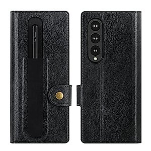 Suzii for Samsung Galaxy Z Fold 4 5G Wallet Case with S Pen Holder, Elegant PU Leather Flip Folio Case with Card Slot RFID Blocking Kickstand Phone Cover for Galaxy Z Fold 4 (2022) - Black