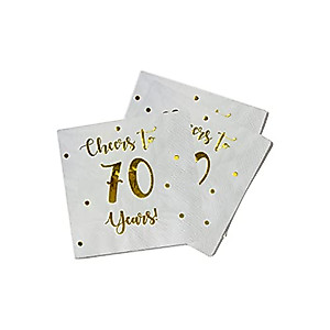 Cheers to 70 Years Cocktail Napkins | Happy 70th Birthday Decorations for Men and Women and Wedding Anniversary Party Decorations | 50-Pack 3-Ply Napkins | 5 x 5 inch folded (White)