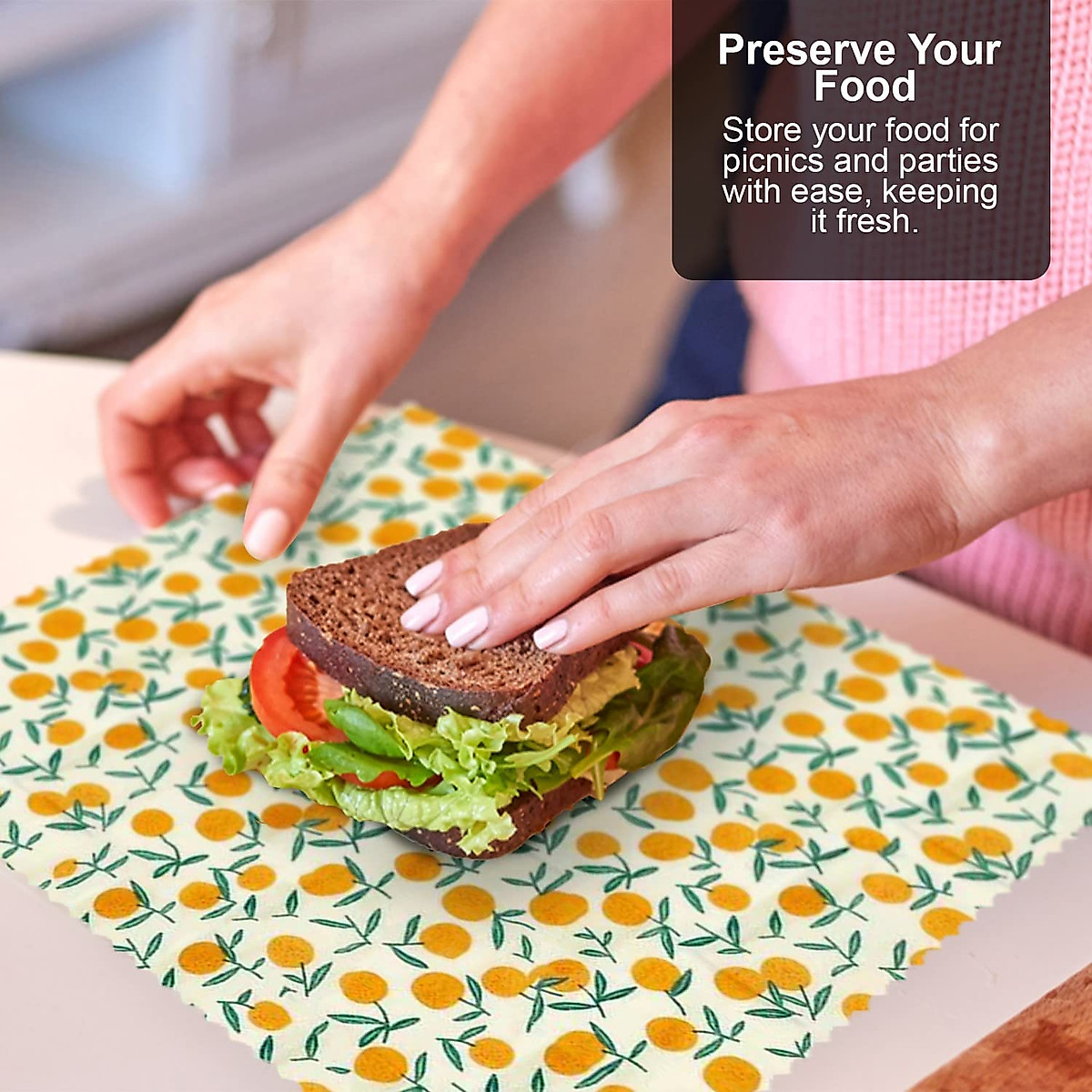 12 Pack - Eco-Friendly, Reusable, & Washable Container Set of Beeswax Food Wraps, Airtight Silicone Lids 6 - Beeswax Wraps, 6 - Silicone Lids