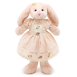 oits cute Small Soft Stuffed Animal Bunny Rabbit Plush Toy for Baby Girls 15inch (Pink Rabbit Wearing Pink Vintage Dress)