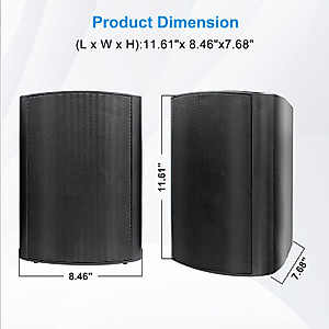 Herdio 6.5 Inches Indoor Outdoor Bluetooth Speakers Waterproof with Powerful Bass,Wall Mount Speakers Wired Weather Resistant for Patio Home Deck Porch Backyard 400 Watts(Black)