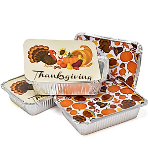 Gift Boutique 36 Thanksgiving Tin Foil Containers with Lid Covers For Cookies in 2 Harvest Designs Autumn Aluminum Disposable Food Storage Pans for Fall Treat Goodies Party Leftover 5"W X 7"L X 1.5"