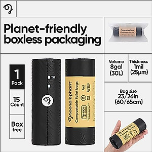 Green Elephant Portable Toilet Bags - Camping Toilet Bags, Camping Potty Bags, Camping Poop Bags for People, Toilet Waste Bags for 5 Gallon Bucket, Camp Toilet Bag, 15 count, 8 gal, 1 mil (1 pack)