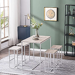 Dining Table Set (100 x 60 x 87) cm Oak Simple 87cm High Bar Table and Chairs Set of 5 PVC Paper Lacquered White Matte White