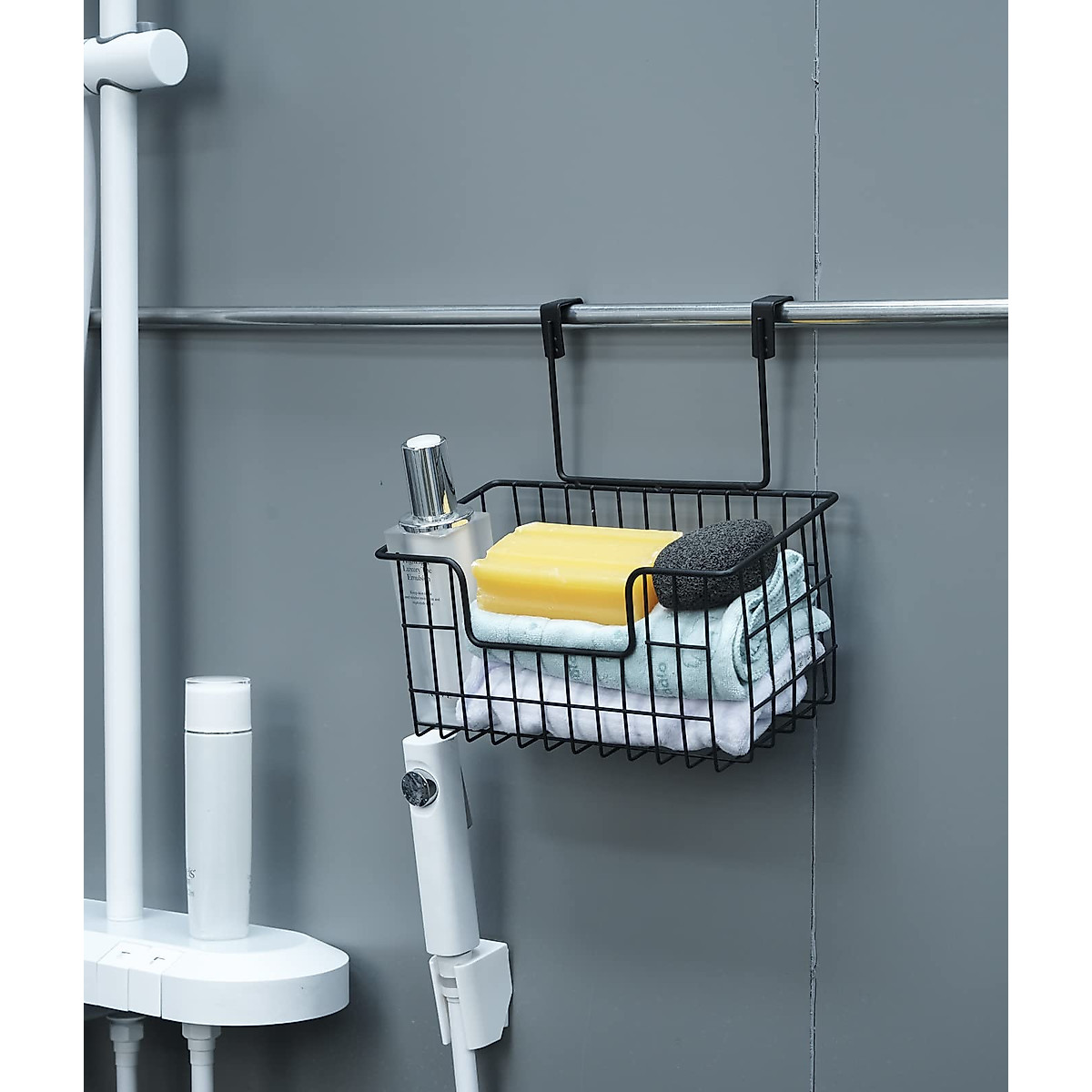 2Pack Over The Cabinet Door Organizer,Hanging Storage Wire Basket Suitable for Kitchen,Cabinet,Bathroom,Pantry,Black