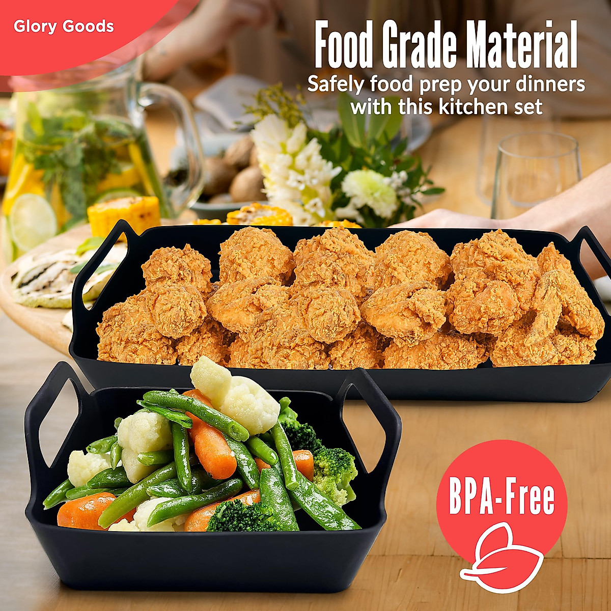 5 Pcs Silicone Sheet Pan Divider, Easy To Clean Nonstick Pan Set for Cooking | Silicone Baking Pans for Oven and Air Fryer | Baking Pans Set for Kitchen |BPA Free Silicone Baking Pan Organizer