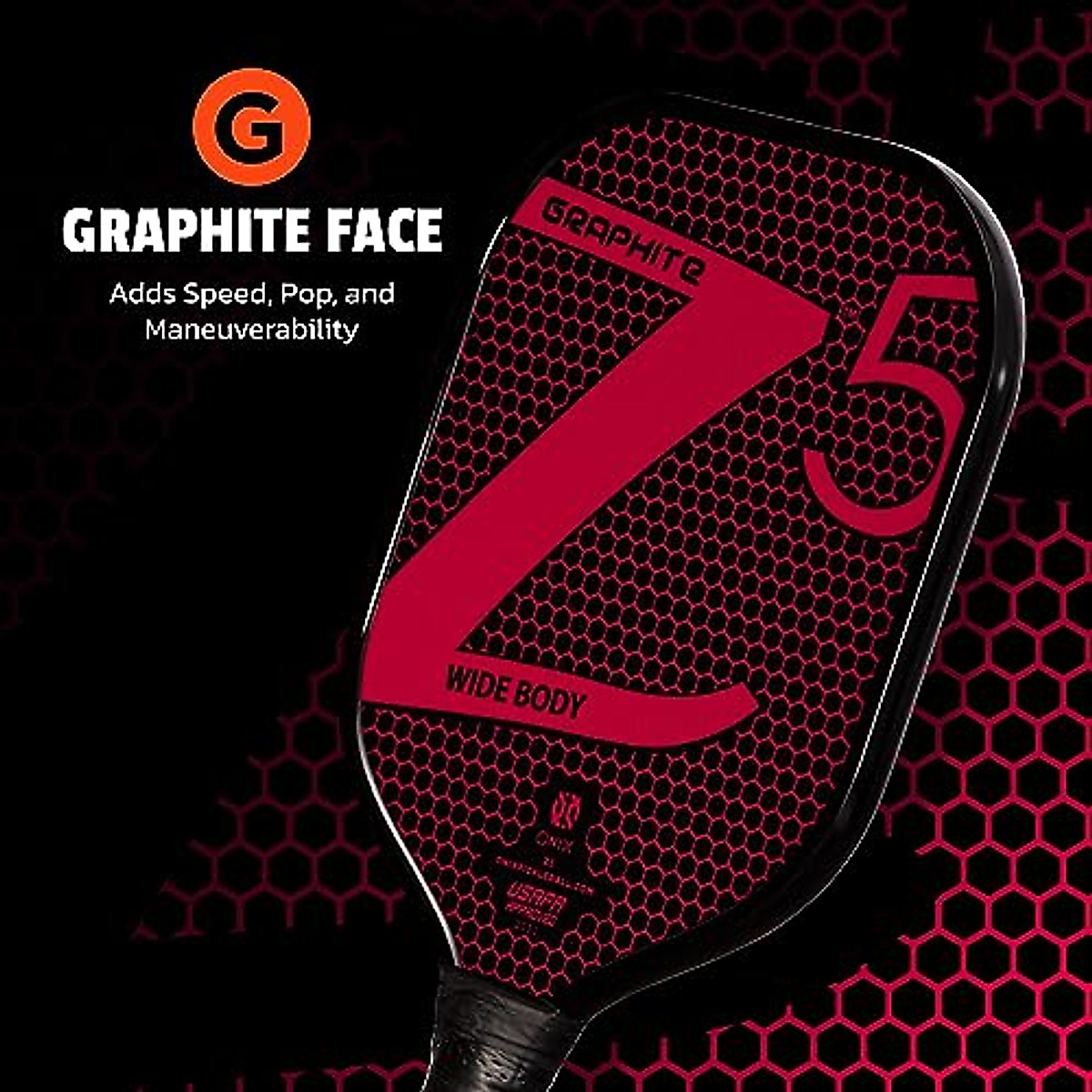 ONIX Graphite Z5 Pickleball Paddle (Graphite Carbon Fiber Face with Rough Texture Surface, Cushion Comfort Grip and Nomex Honeycomb Core for Touch, Control, and Power), Pink