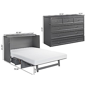AFI Deerfield Murphy Bed Chest with Charging Station, Queen, Grey