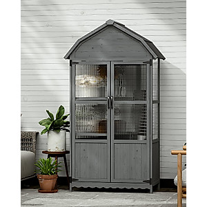 AOVSA Wooden Outdoor Storage Cabinet, 71" Weatherproof Garden Shed with Shelves, Waterproof Roof, Tool Storage for Patio/Backyard/Pool/Lawn (Gray)