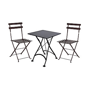 Mobel Designhaus French Café Bistro Folding Side Chair, Jet Black Frame, Steel Metal Slats (Pack of 2)