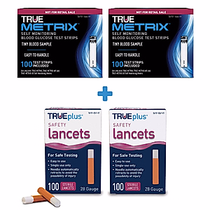 2X 100ct TRUE METRIX Test Strips + 2X 100ct TRUEplus 28g Safety Lancets