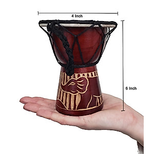 Djembe Drum Carved Bongo African inspired music also a unique gifting idea. Carver Abstract Elephant Giraffe Turtle. (6 Inch, Elephant)
