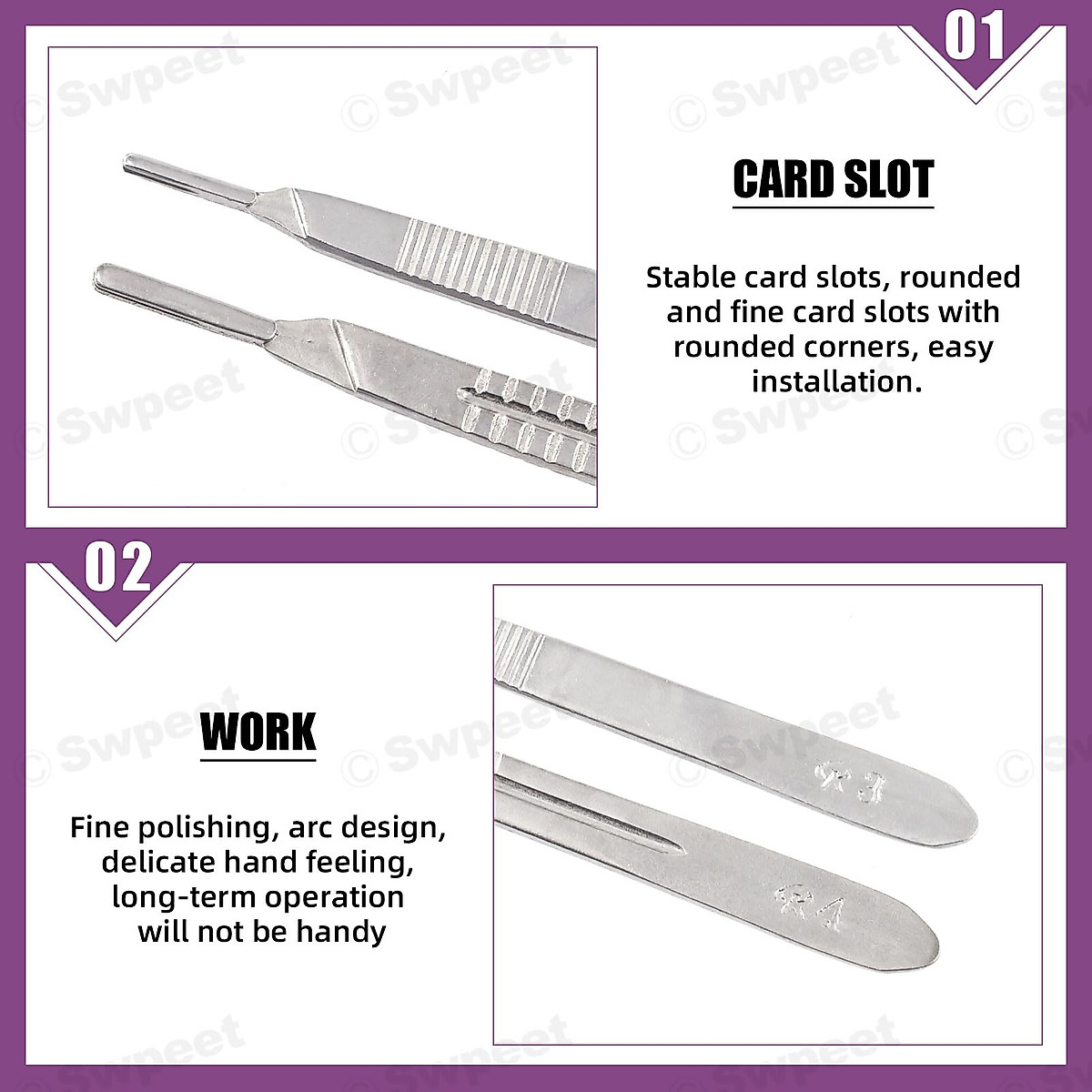 Swpeet 77Pcs 9 Styles #10#11#12#15#20#21#22#23#24 Scalpel Blades Surgical Grade Blades with #3#4 Scalpel Knife Handle Assortment Kit,Biology Lab Knives for Biology Lab Anatomy, Cutting