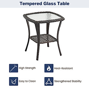 GarveeLife 3 Pieces Outdoor Swivel Rocker Chair Set, Outdoor Swivel Glider Rocker, Outdoor Rocking Chair Set with Glass Top Table with Thick Cushions for Backyard, Balcony, Deck