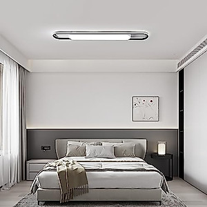 Naroume Modern LED Ceiling Light,47.8'' Flush Mount Lamp,98W Metal Chandelier Lighting Fixture for Living Room Bedroom Dining Office Hallway Aisle (White Light) (NRM-Light 02-WH-BK-120)