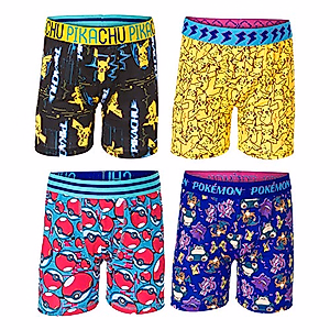 Pokemon Boys' Big 4PK or 7PK Athletic 5PK 100% Cotton Boxer Briefs in Size 4, 6, 8, 10 and 12, Blue,Yellow,Red with Blue and Multicolor