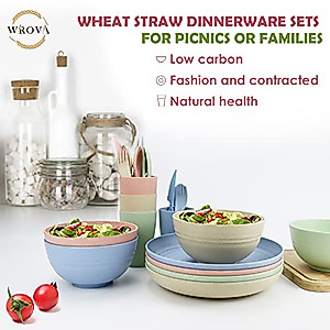 Wheat Straw Dinnerware Sets(24 pcs),Unbreakable Dinnerware Set for 4,Microwave & Dishwasher Safe Dinnerware,Kids Plates and Bowls Sets,Lightweight & Unbreakable Reusable Dishes,Camping Dish Set