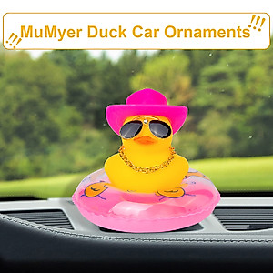 MuMyer Duck Car Dashboard Decorations Rubber Duck Car Ornaments for Car Dashboard Decoration Accessories with Mini Swim Ring Sun Hat Necklace and Sunglasses