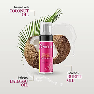 Mielle Organics Babassu Brazilian Curly Cocktail Curl Mousse for Dry & Curly Hair Types, Mousse for Frizzy Hair, 7.5 Ounces