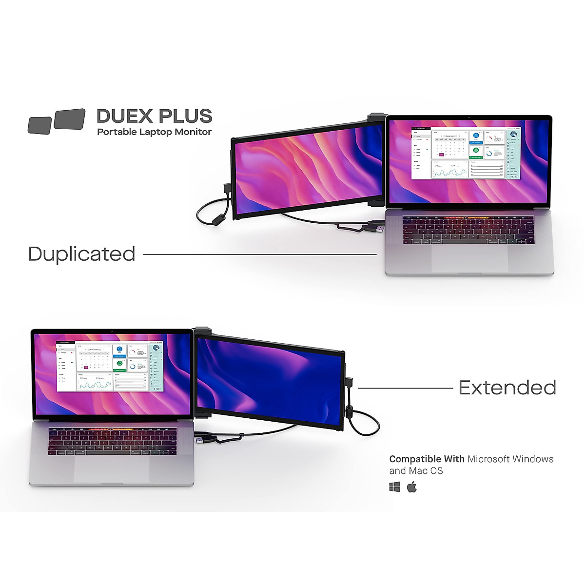 Mobile Pixels Duex Plus Portable Monitor for Laptops, USB C/USB A Plug and Play 13.3in FHD 1080p Laptop Screen Extender