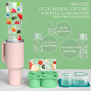 Ahorasky Tumbler Ice Mold for Stanley Cup 40 oz 30 oz 20 oz 14 oz - Upgrade 4-Cavity Silicone Ice Mold with Lid, Easy Fill and Release for Ice Drink, Whiskey for Stanley Cup Accessories