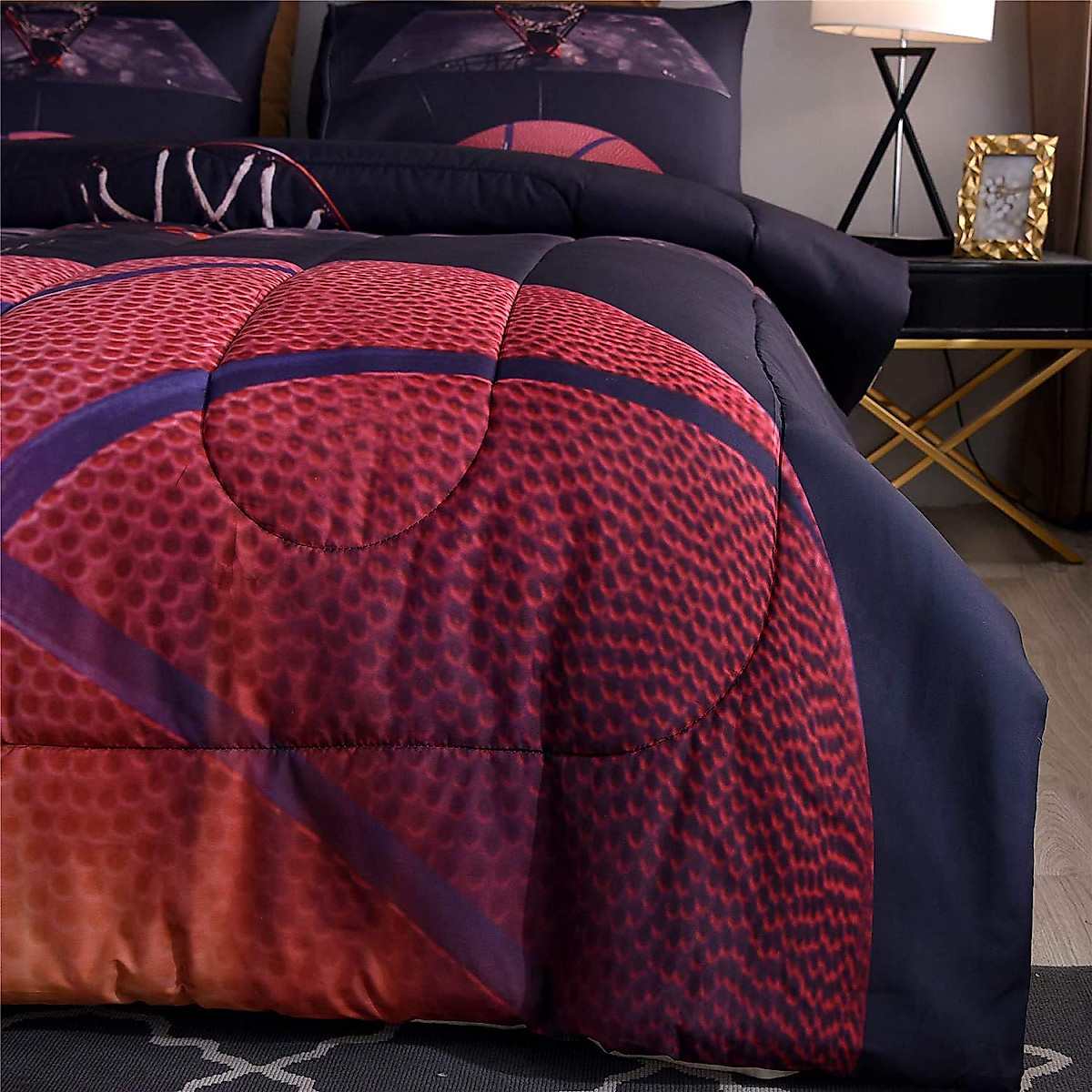 Btargot Basketball Comforter Sets Twin for Boys Teens,3D Sports Basketball Bedding,Soft Microfiber Reversible Quilt with 3 Matching Pillow Shams