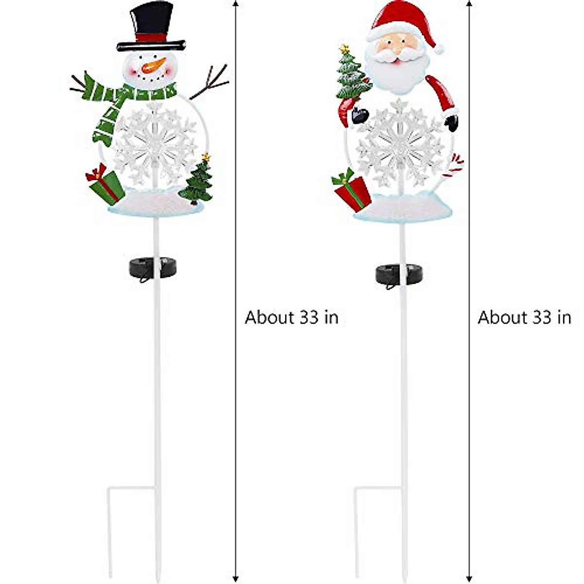 FORUP Solar Christmas Yard Decorations, Outdoor LED Solar Powered Snowflake Xmas Pathway Lights, Metal Garden Stake Lights, Snowman Santa Christmas Lawn Yard Ornament, Set of 2