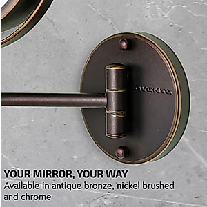 OVENTE 7" Lighted Wall Mount Makeup Mirror - 1X/ 10X Magnification, Battery Powered Glow Cosmetic Light up, Spinning 360-Degree, Double Sided LED, Extendable, Folding Arm, Antique Bronze MFW70ABZ1X10X